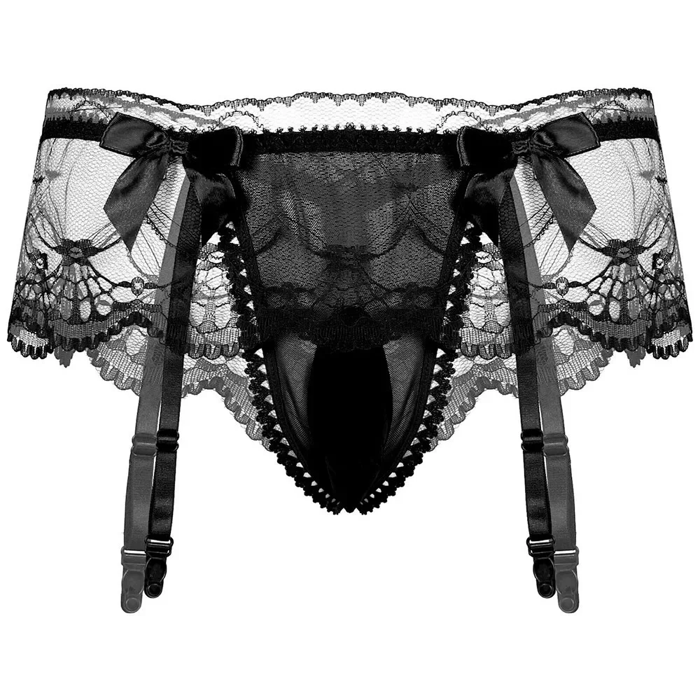 Skirted Sheer Lace Thong with Garter | Free Shipping!